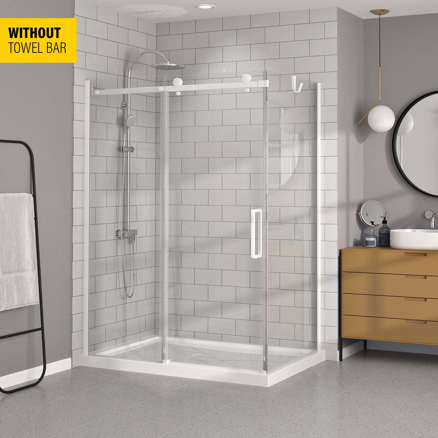 Shower door 60" x 36", in a corner closing on return, wall on the left, door on the right, in ...